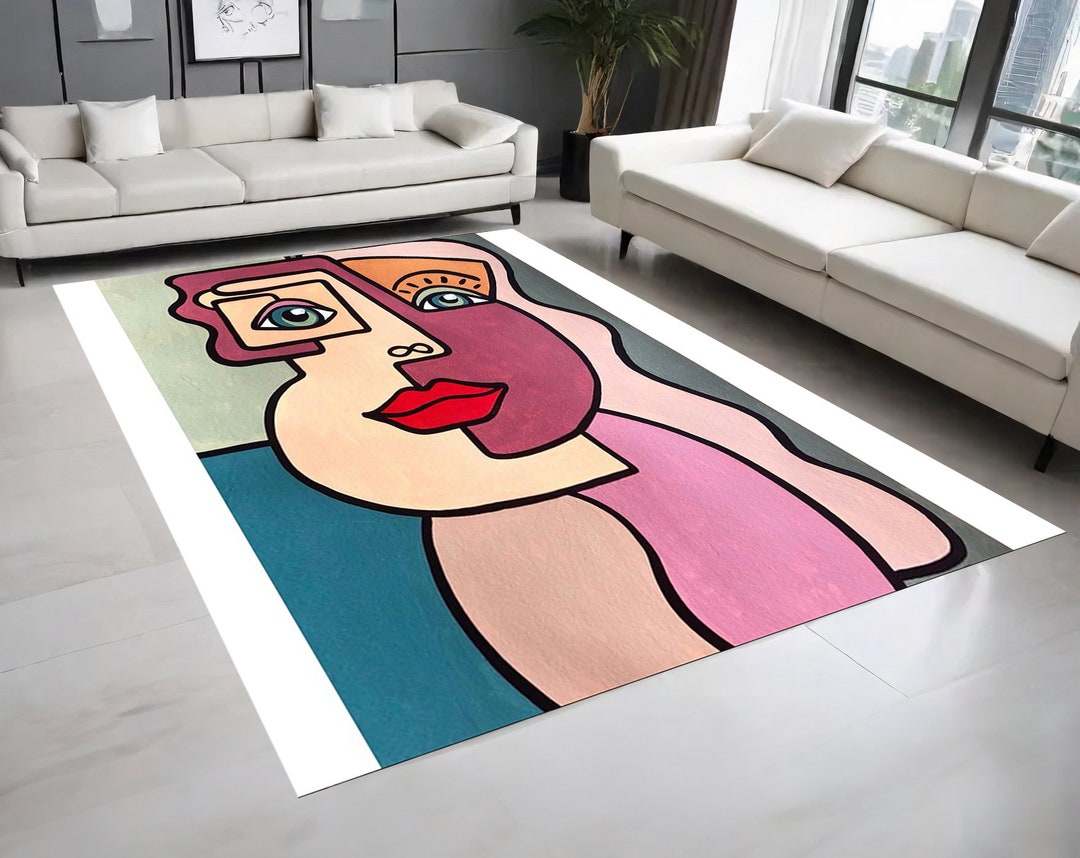 Girl Reading Book Rugs,abstract Faces Rug,picasso Style Painting Carpet ...