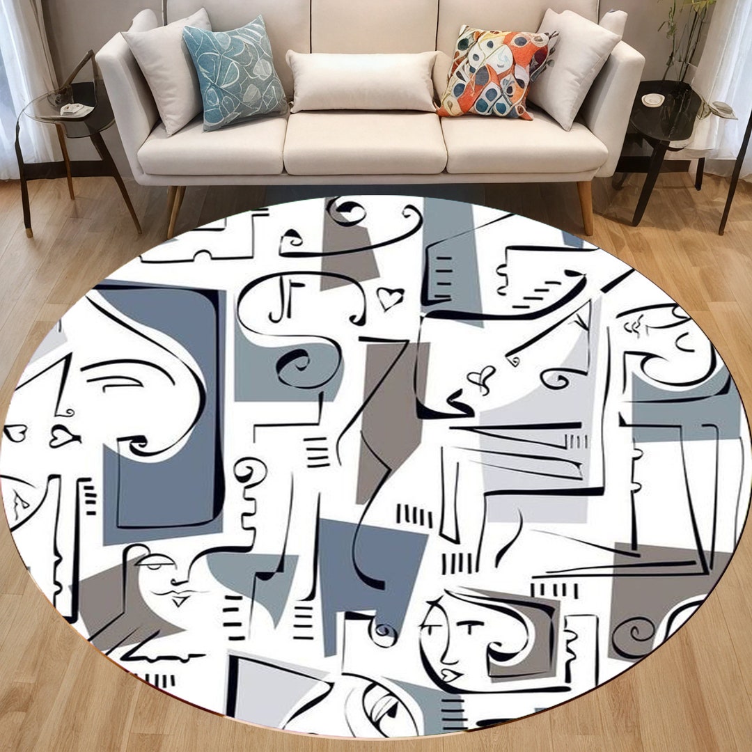 Abstract Faces Round Rug, Modern Art Carpet, Non-slip - Etsy