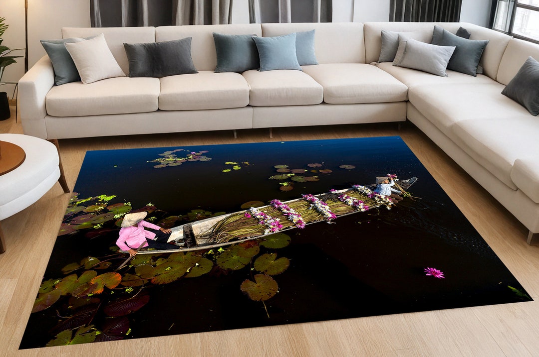 Asia Rugs,boat Rugs,lotus Flower Rug,lotus Carpet,pink White Lotus Rug ...
