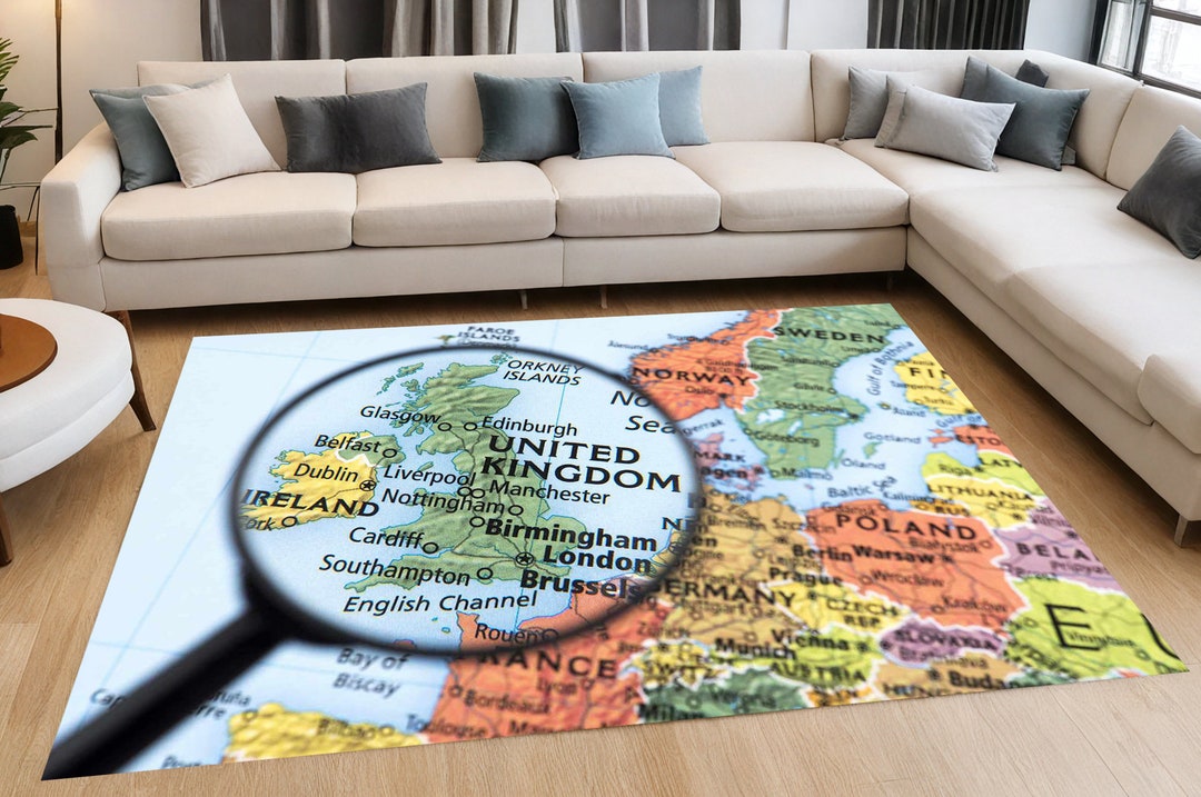 Magnifying Glass With Map Carpets,world Map Rug Through Lens,united ...