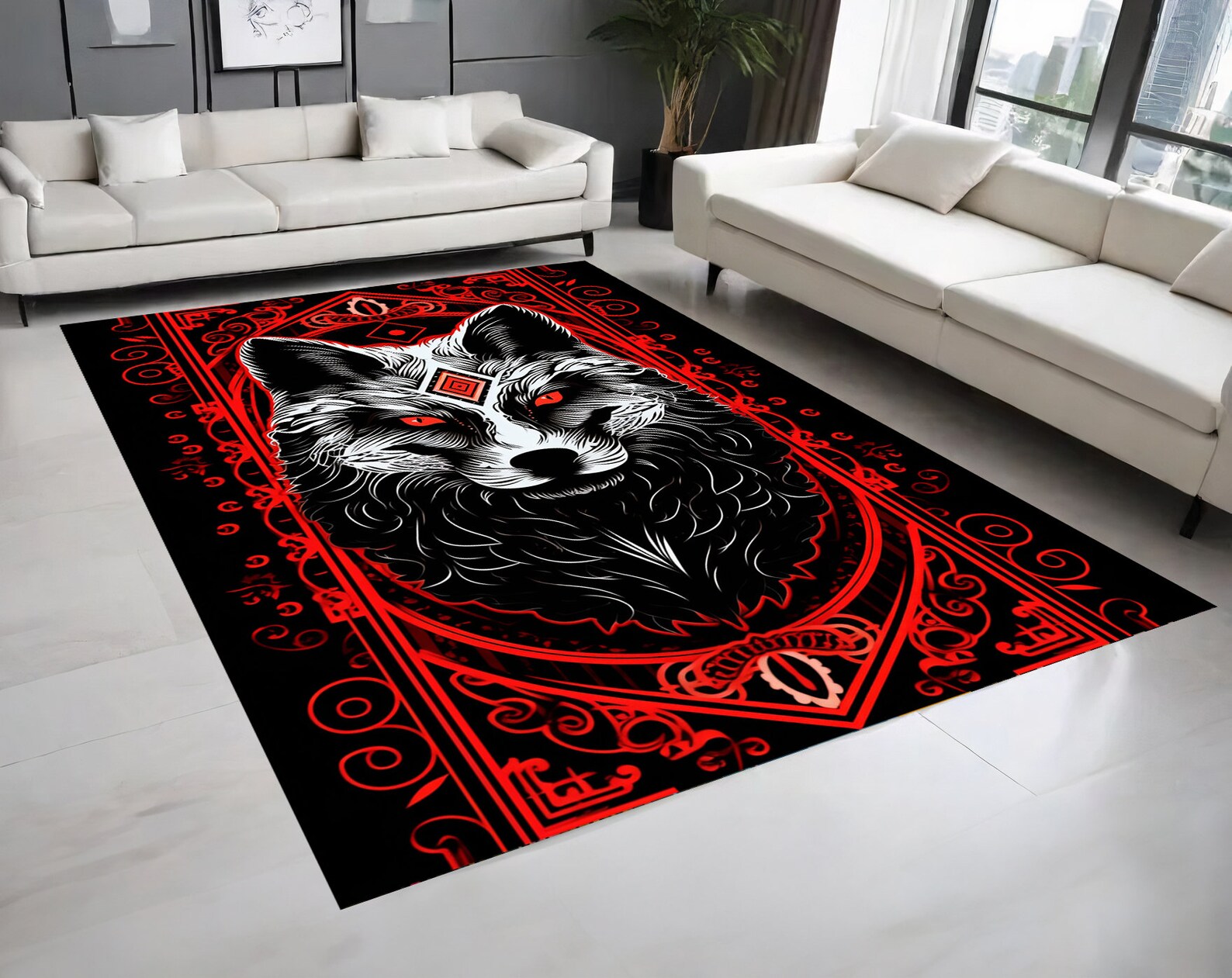 Gray Wolf Pattern Carpet Rug,garden Rug,colorful Rug,wolf Carpet,rug ...