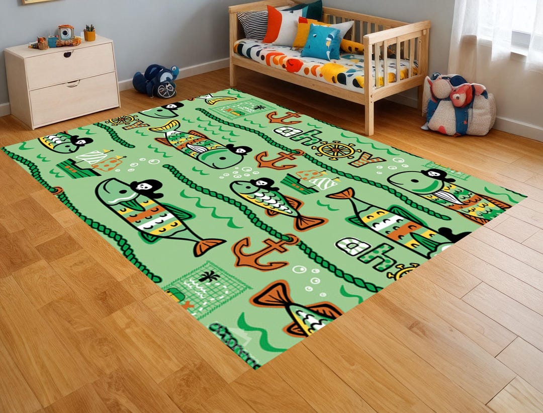 Cute Fish Rug,green Themed Fish Rug,ship Wheel Rug,anchor Patterned Rug ...