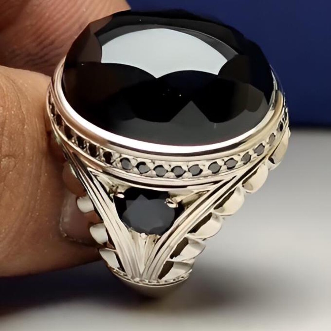 Natural Black Agate Stone Ring for Men Authentic Luxury Gemstone ...