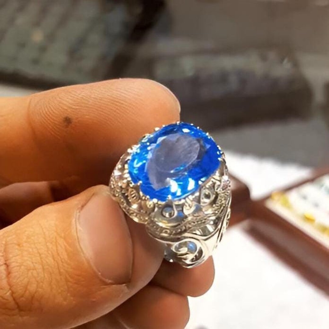 Royal Blue Topaz Silver Ring Original Topaz Stone Ring Sterling Silver ...