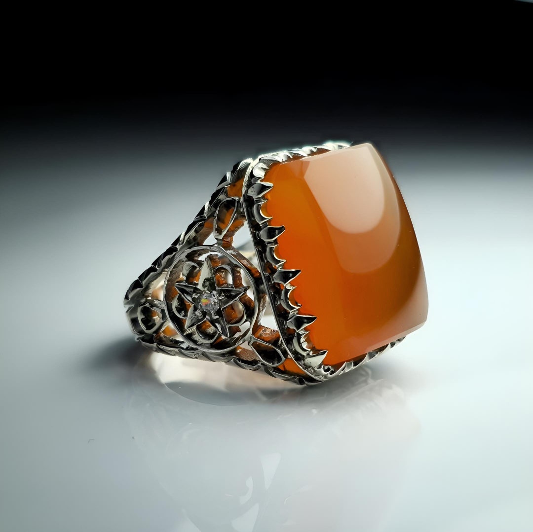 Yellow Aqeeq Ring Authentic Aqeeq Ring Sterling Siver 925 Top Quality ...