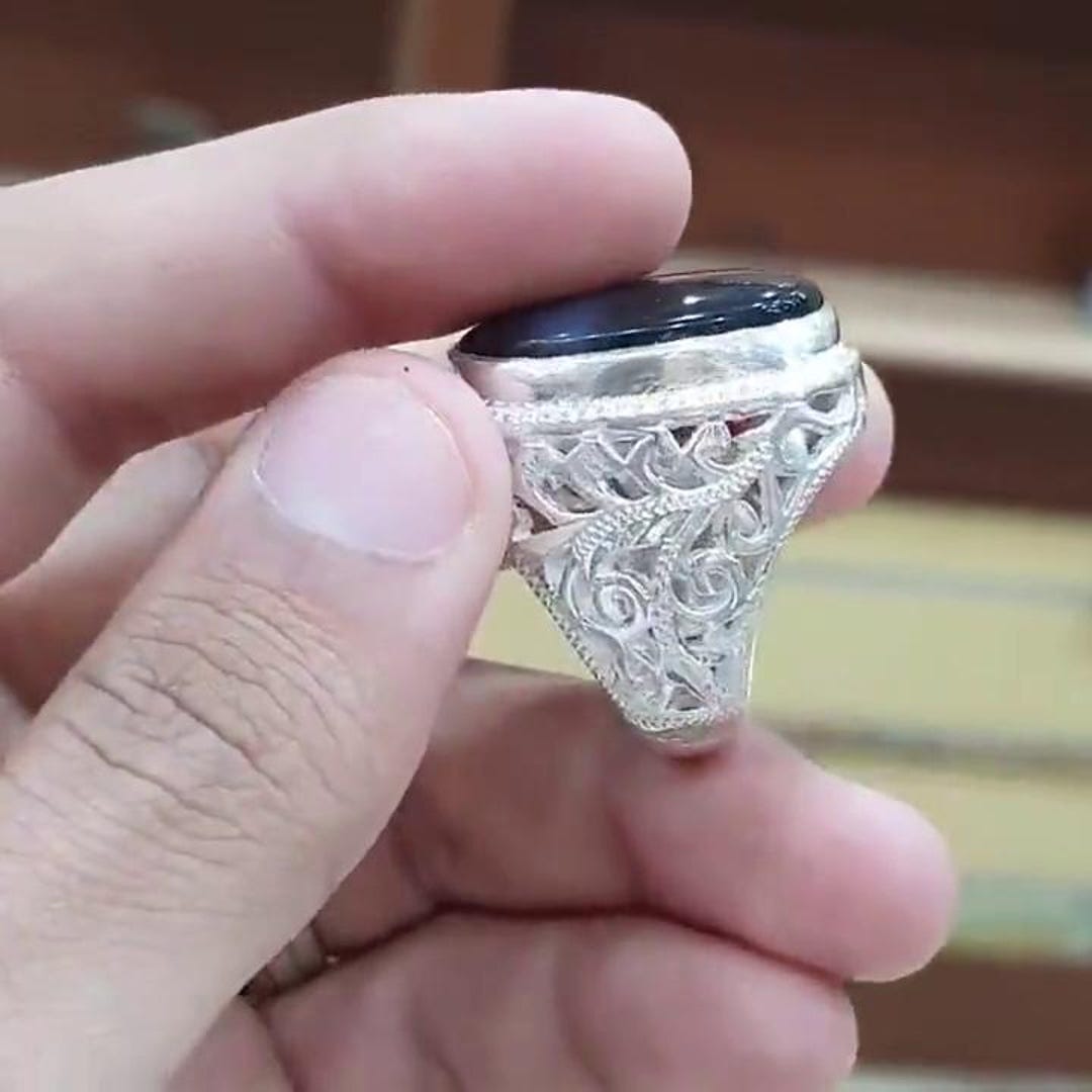 Royal Black Aqeeq Ring Authentic Aqeeq Ring Sterling Siver 925 Top ...