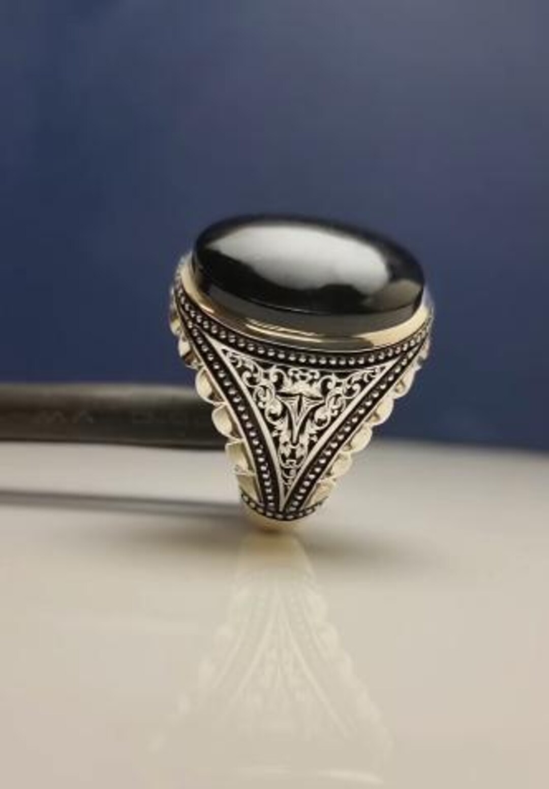 Black Aqeeq Agate Gemstone Original Akik Stone Ring for Men in Sterling ...