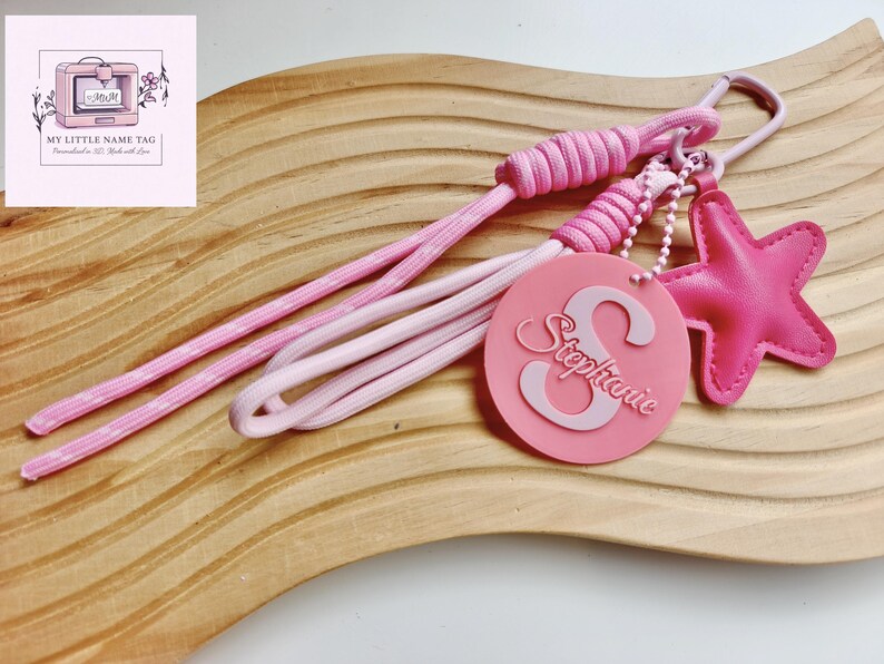 Personalized Rounded Custom Name Tag | Handmade Woven Bag Charm | Kids ...
