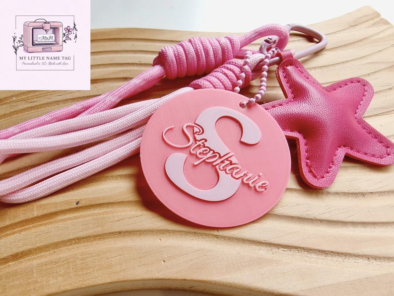 Personalized Rounded Custom Name Tag | Handmade Woven Bag Charm | Kids ...
