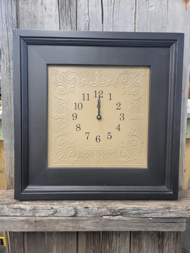 Primitive Wood Clock With Framed Pressed Tin Face - Etsy