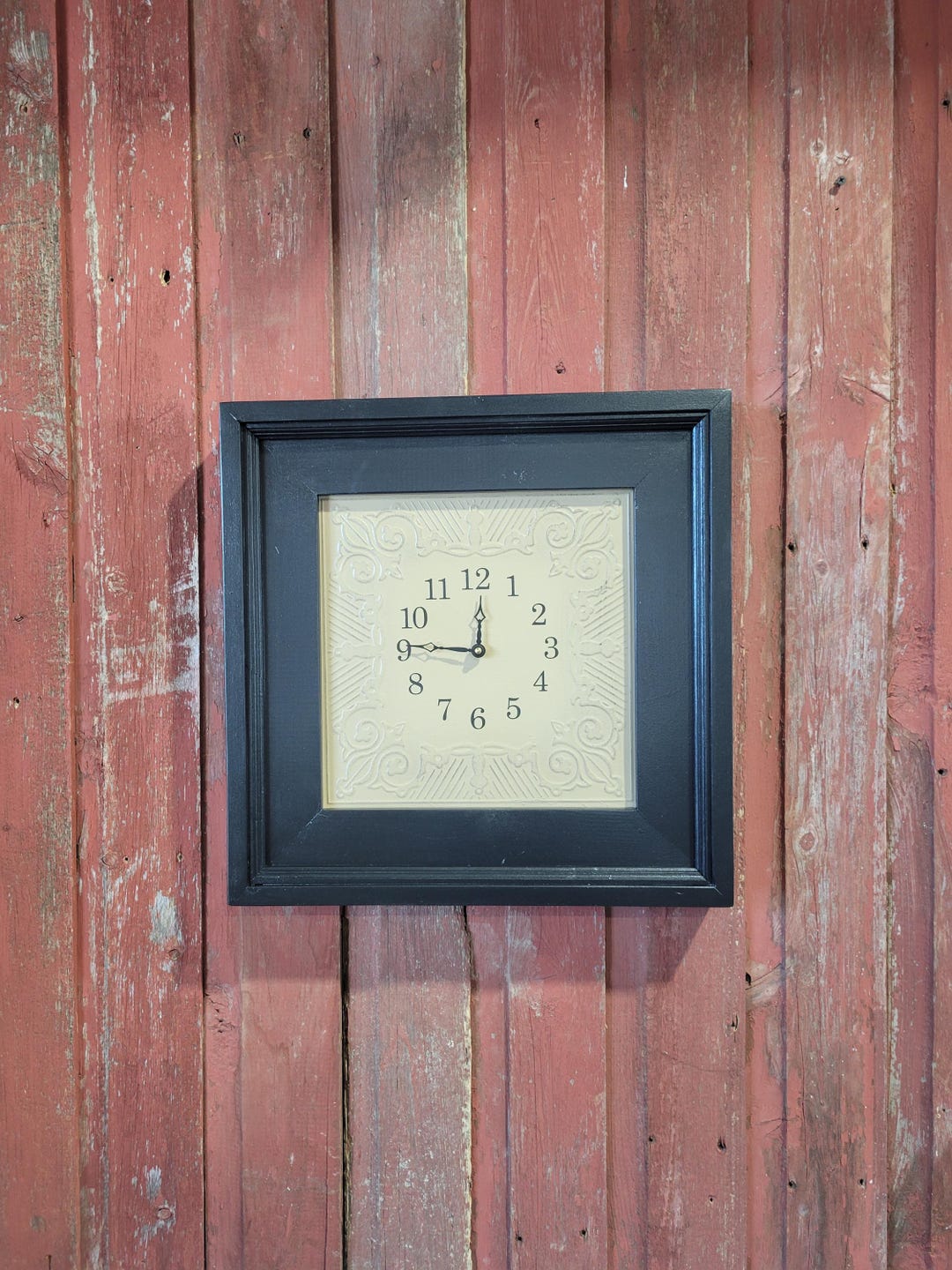 Primitive Wood Clock With Framed Pressed Tin Face - Etsy