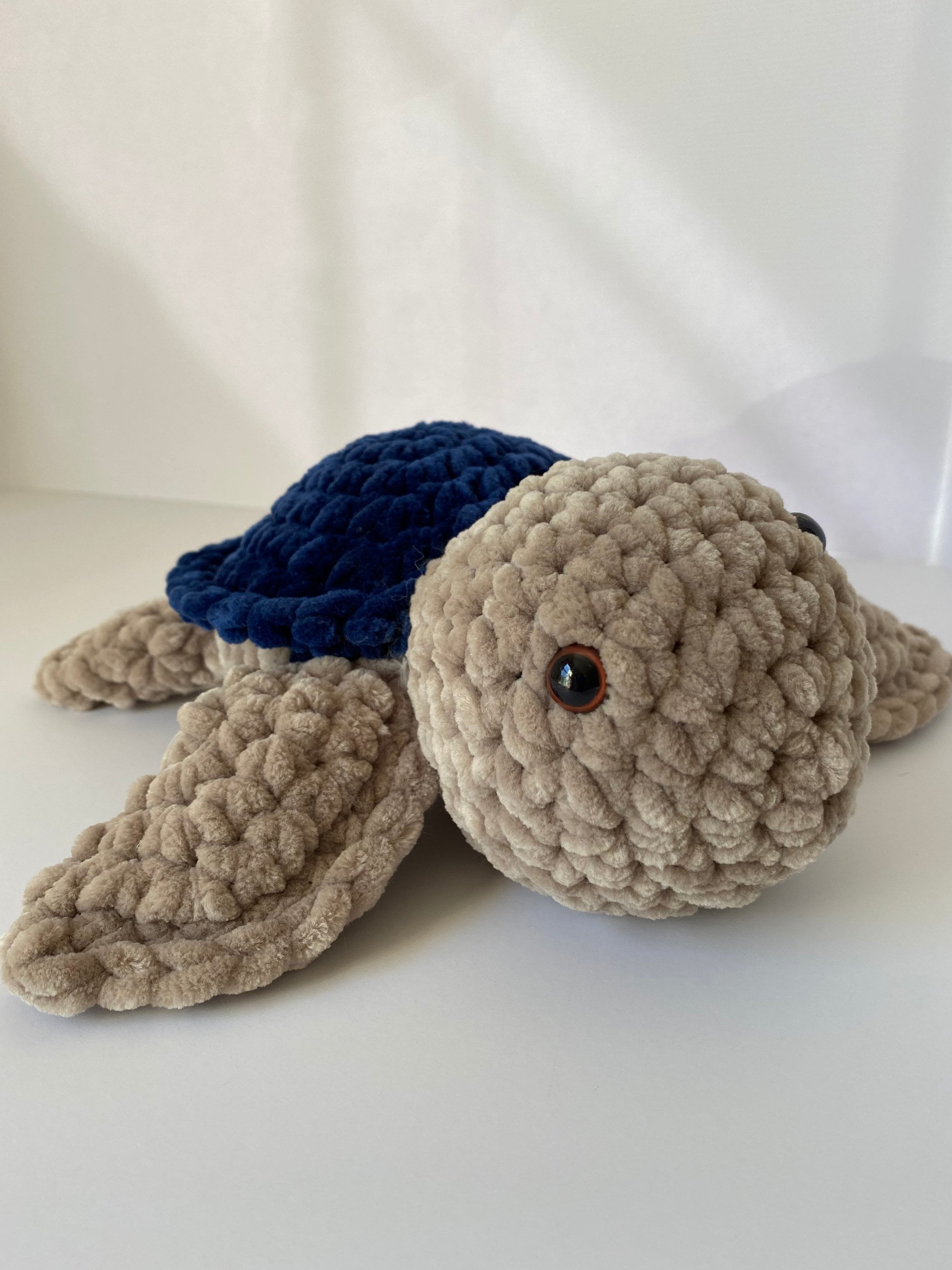 Plushie Sea Turtle, Crochet Sea Turtle, Chenille Stuffed Animal, Navy ...