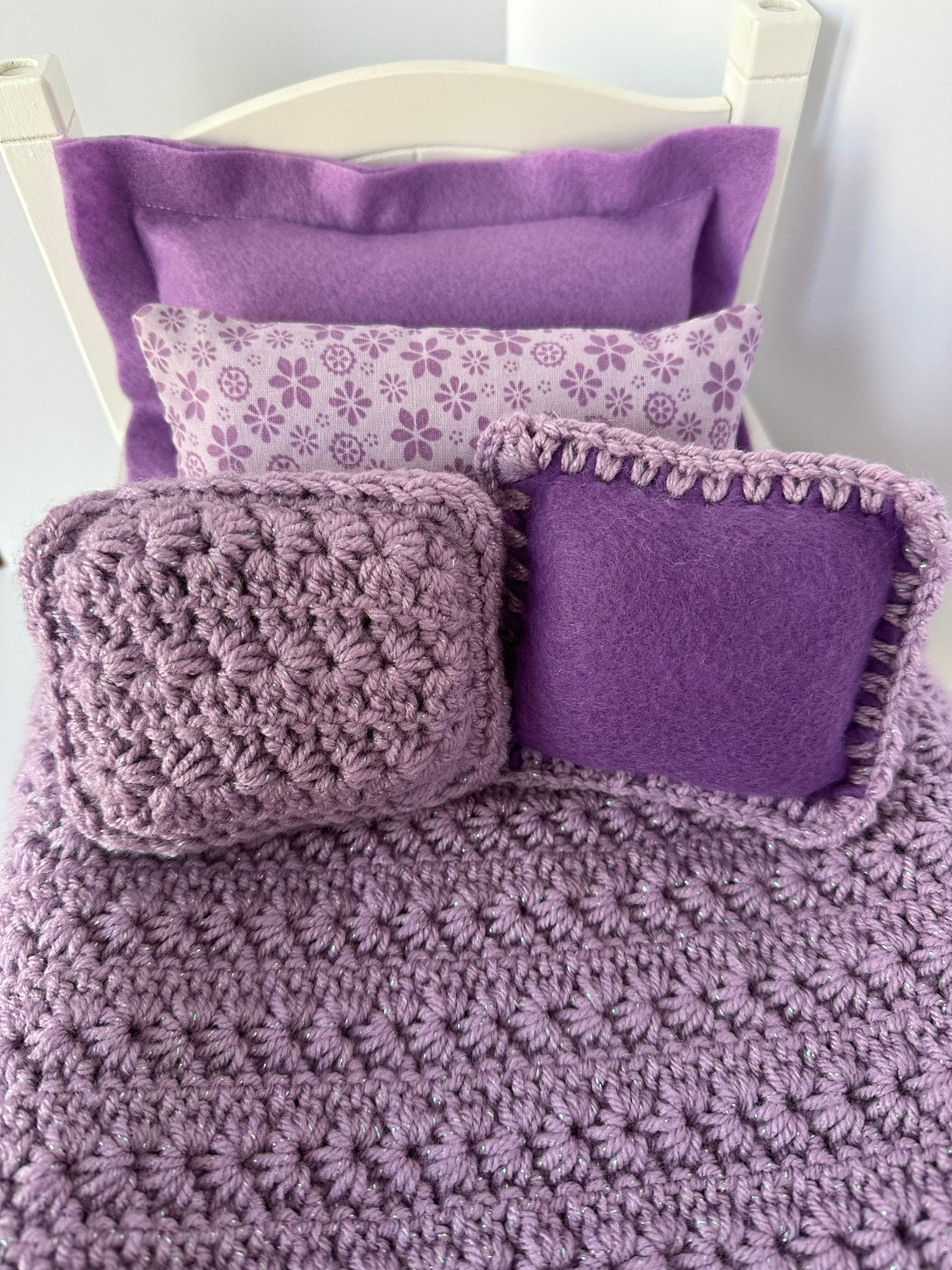 Doll Blanket,doll Bedding,purple Doll Blanket With Pillows, Purple ...