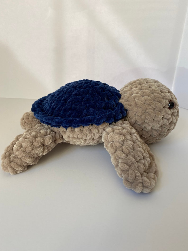 Plushie Sea Turtle, Crochet Sea Turtle, Chenille Stuffed Animal, Navy ...