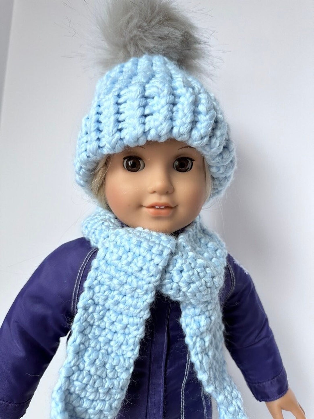 Blue Doll Hat, Light Blue Doll Hat, Doll Hat, Doll Hat and Scarf Set ...