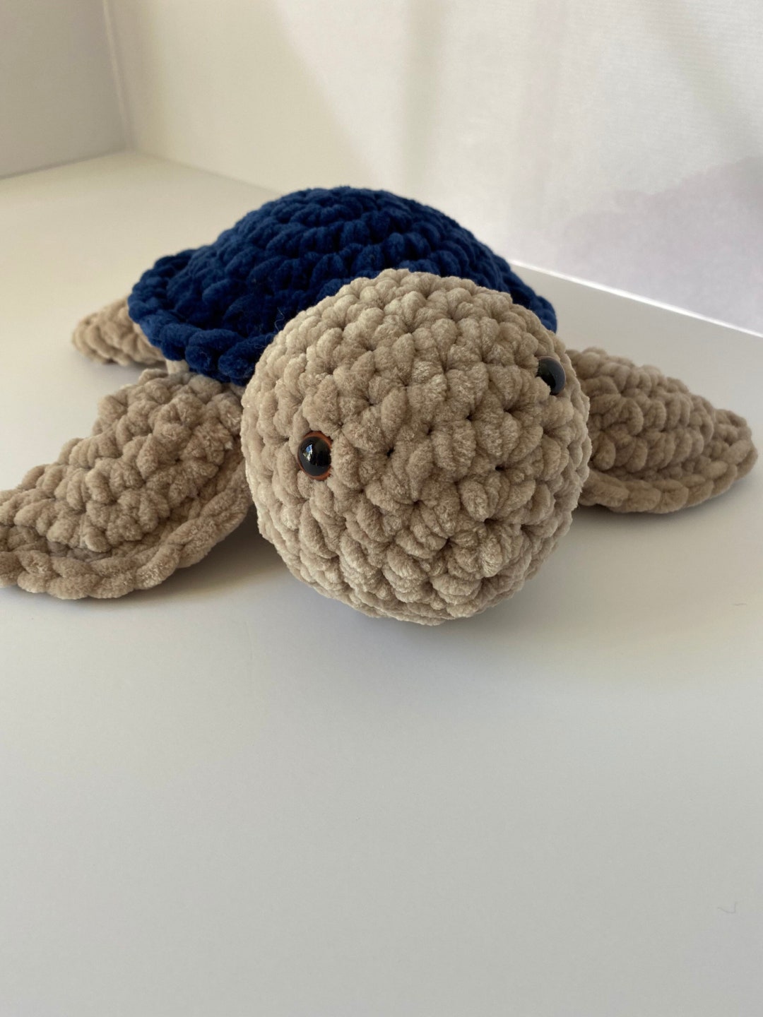 Plushie Sea Turtle, Crochet Sea Turtle, Chenille Stuffed Animal, Navy ...