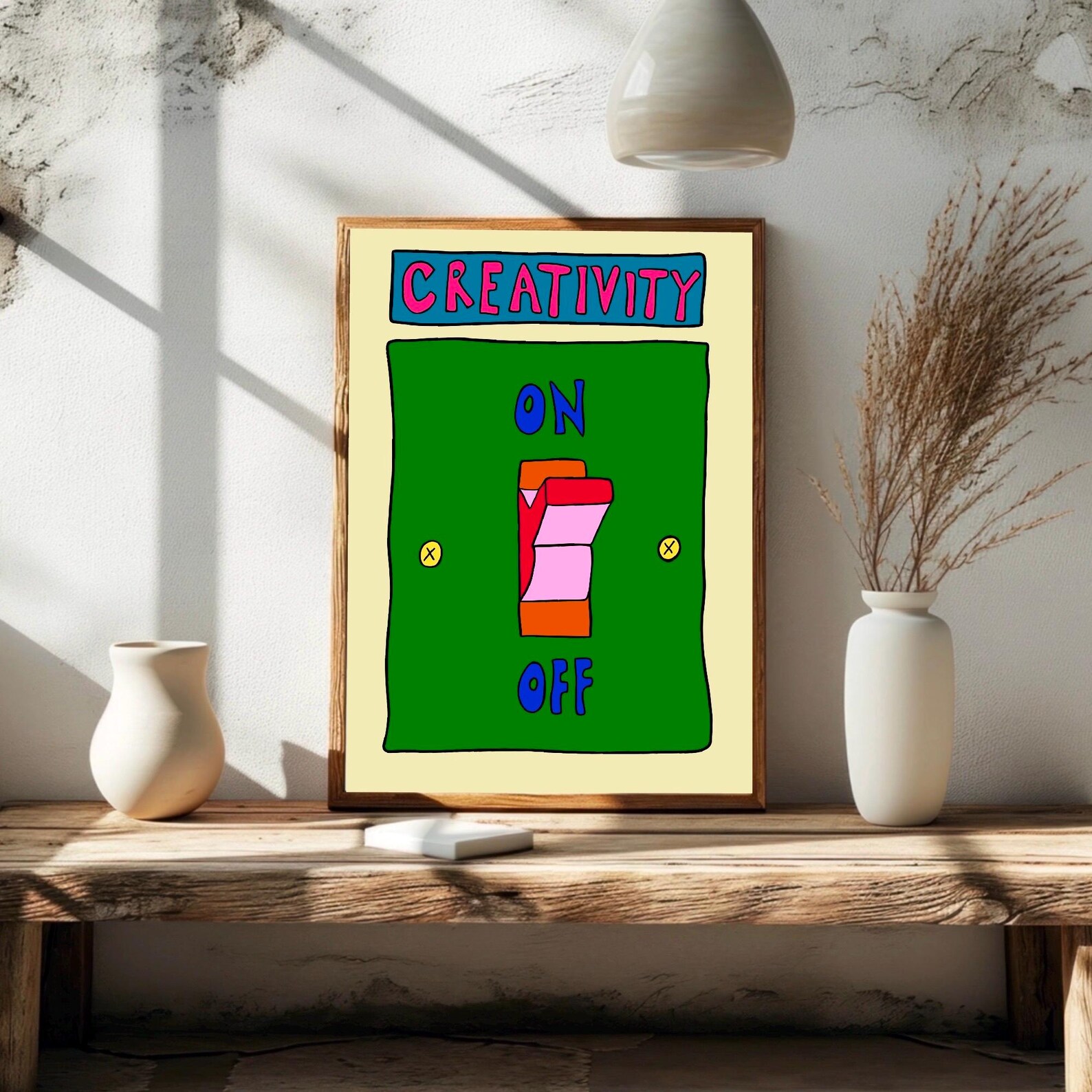 Creativity on off Poster, Green Color Poster, Colorful Art Print ...