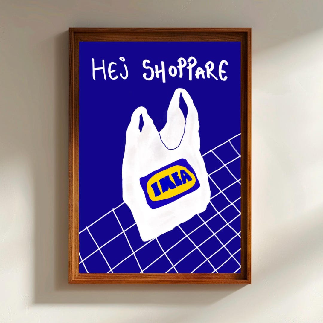 Hand Drawn Ikea Shopper Bag Wall Art, Digital Download Printable Poster ...
