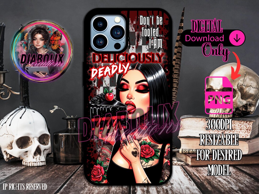 Baddie, Goth, Deadly, Cake Phone Case PNG: Goth Humor Design (digital ...