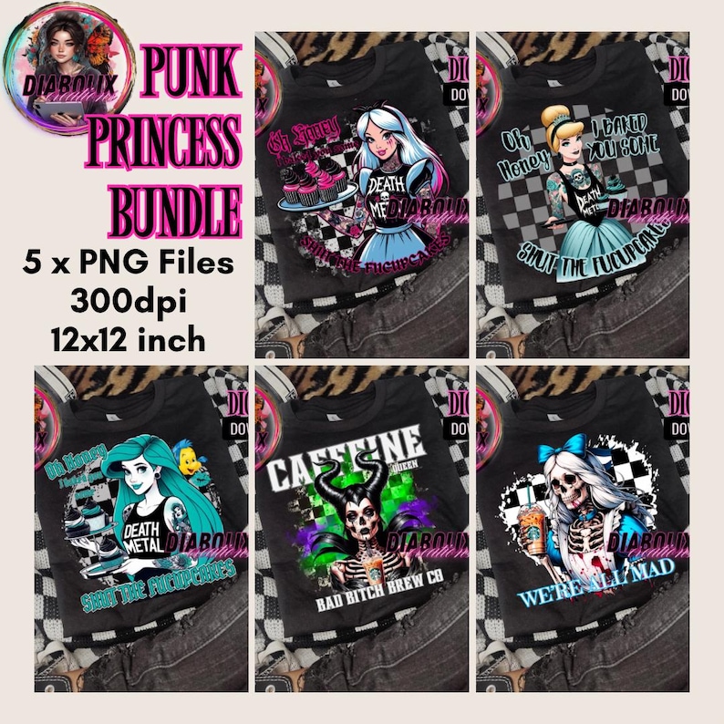 Punk Princess PNG Design Bundle: Mermaid Witch Fairytales (digital ...