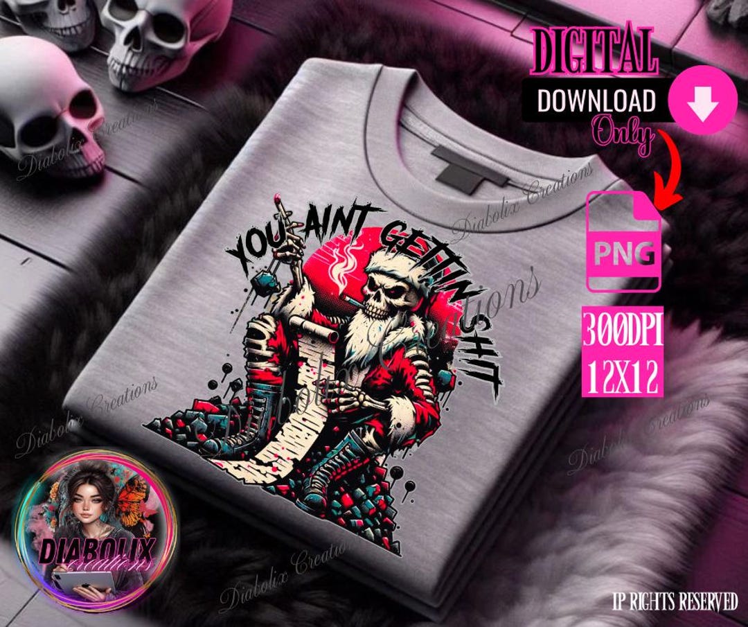 Grunge Santa PNG – Naughty List Skeleton Santa, Dark Christmas Design ...