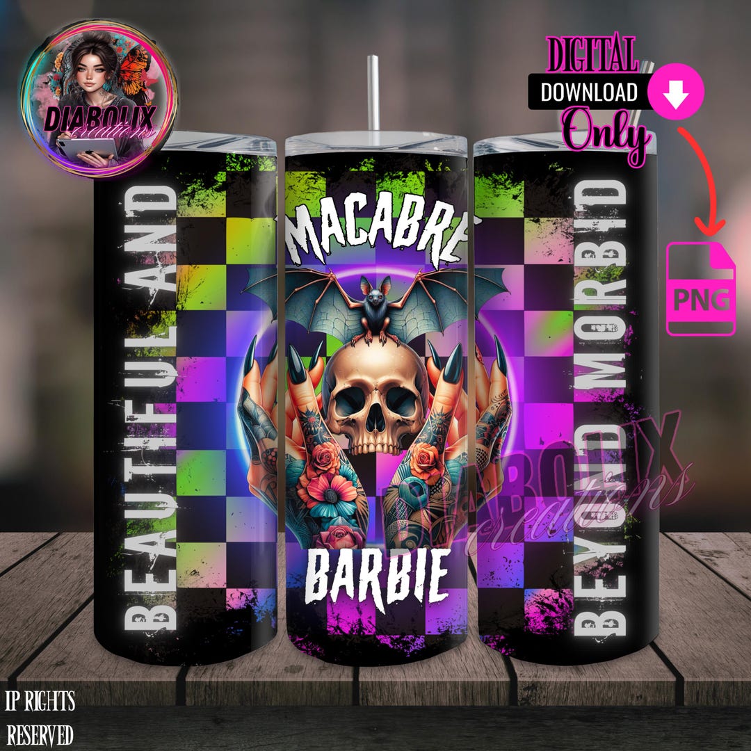 Macabre Barbie Skull 20oz Tumbler Wrap: Morbid PNG (digital Download ...