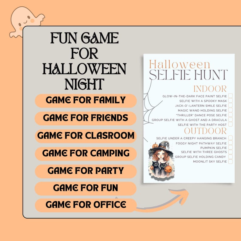 Fun Halloween Printable Selfie Hunt Game for Kids Family Adults Parties ...