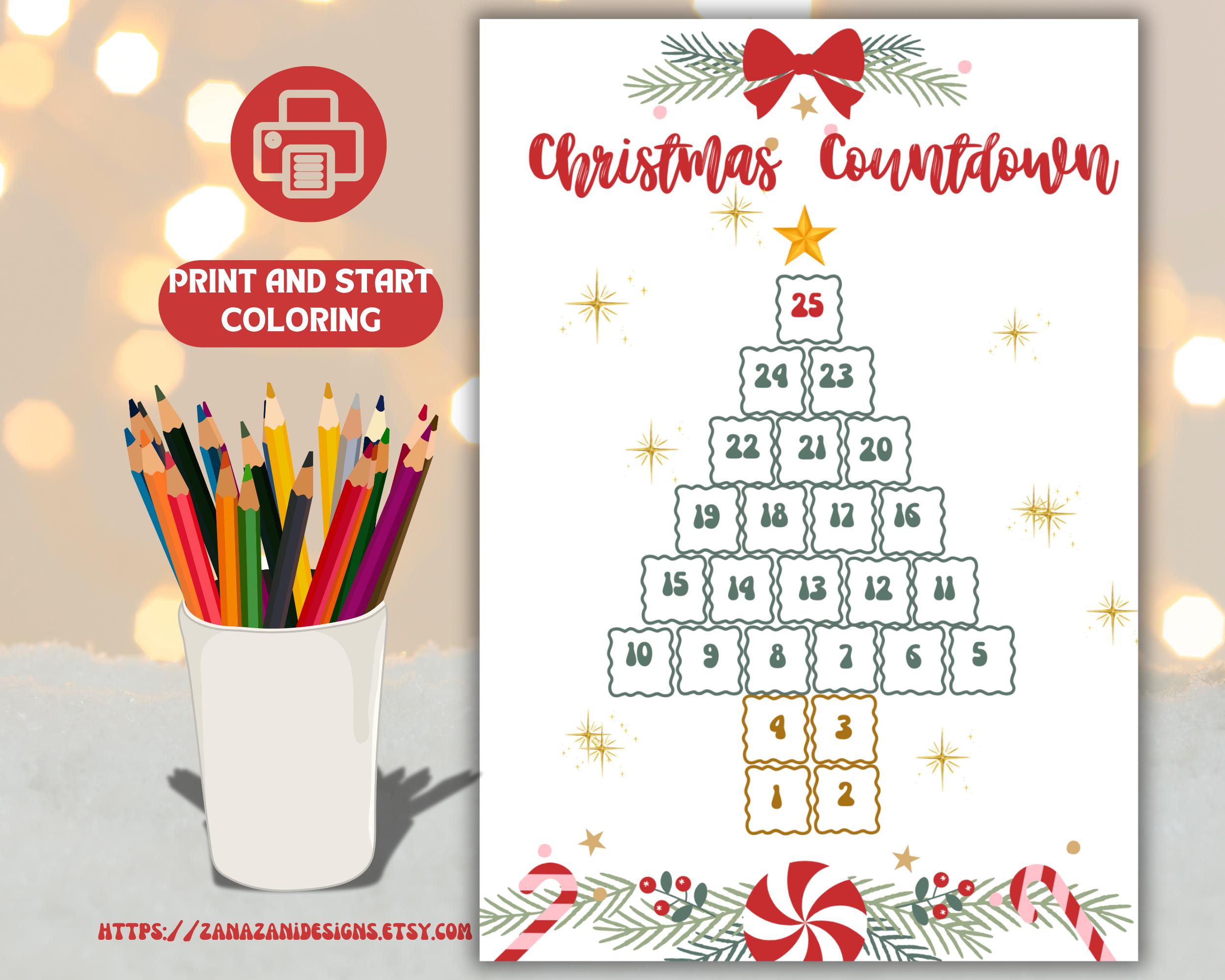Christmas Tree Countdown Coloring Page: Family Advent Calendar (digital ...