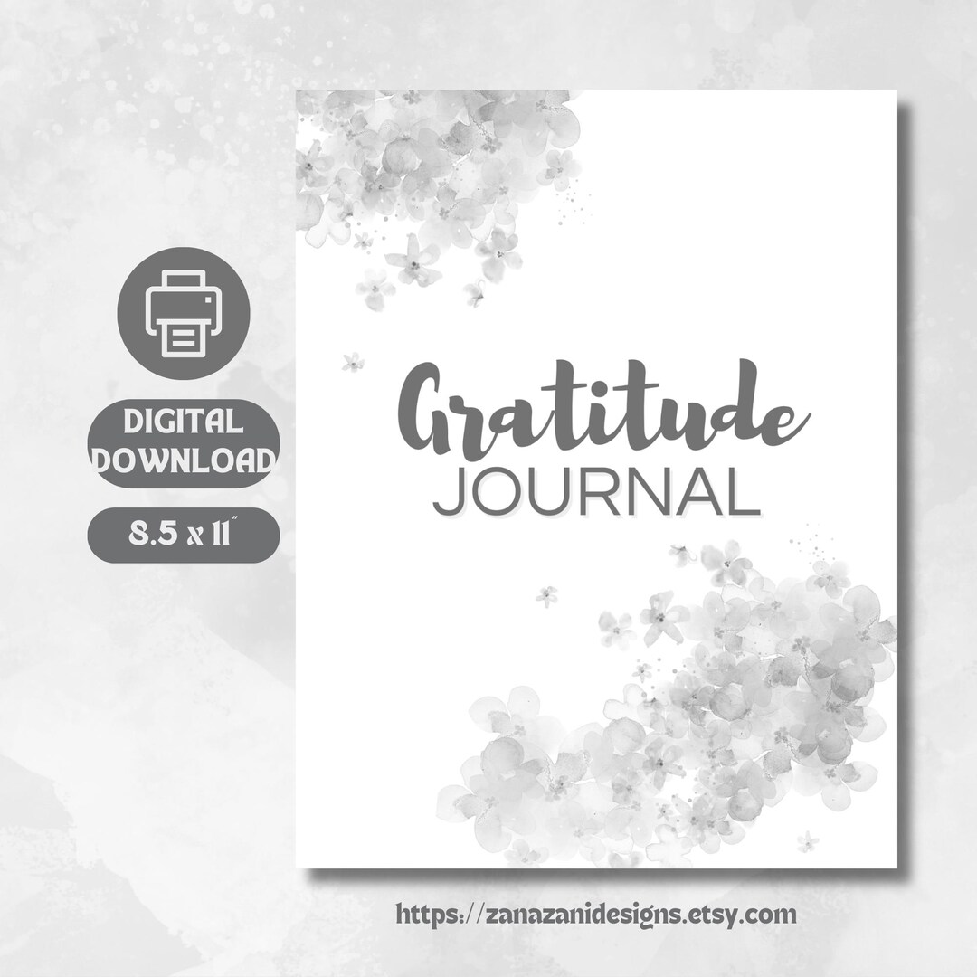 Gratitude Journal Printable Black and White, Gratitude Diary, Daily and ...