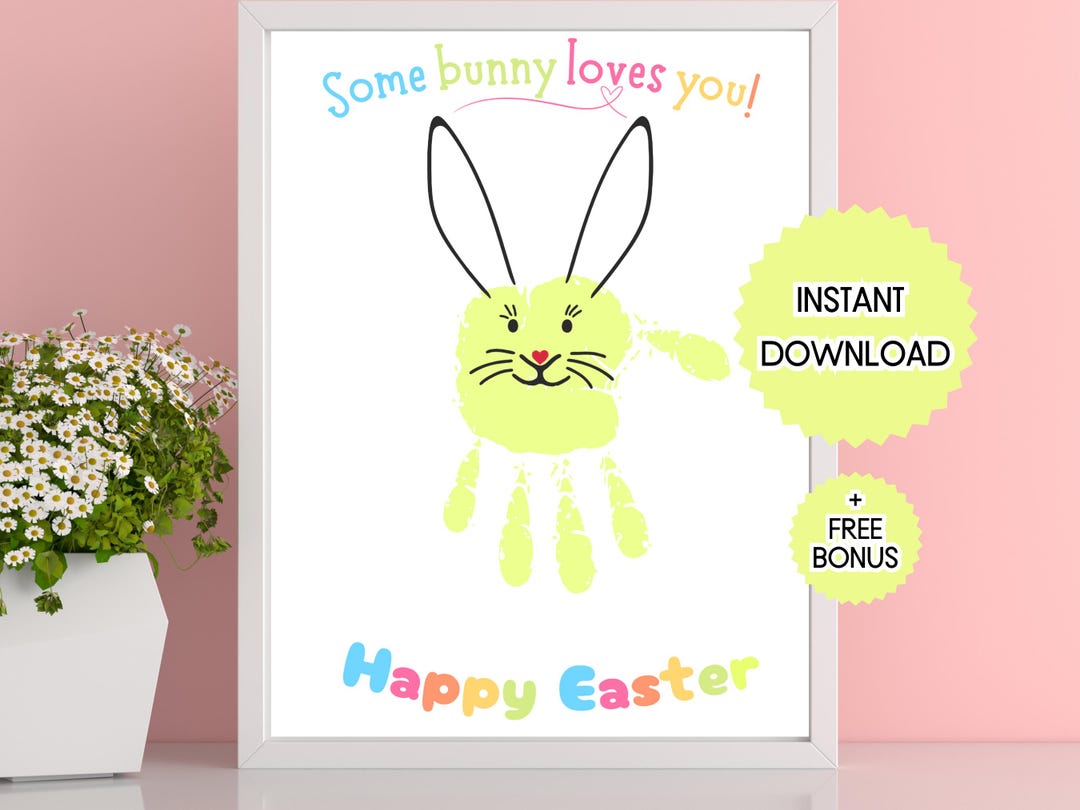 Easter Handprint Art, DIY Personalized Home Decor, Footprint Printable ...