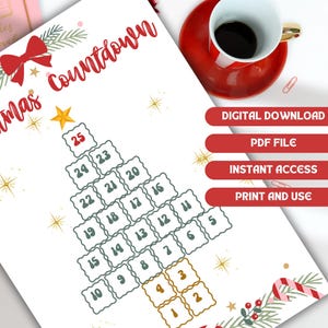 Christmas Tree Countdown Coloring Page: Family Advent Calendar (digital ...