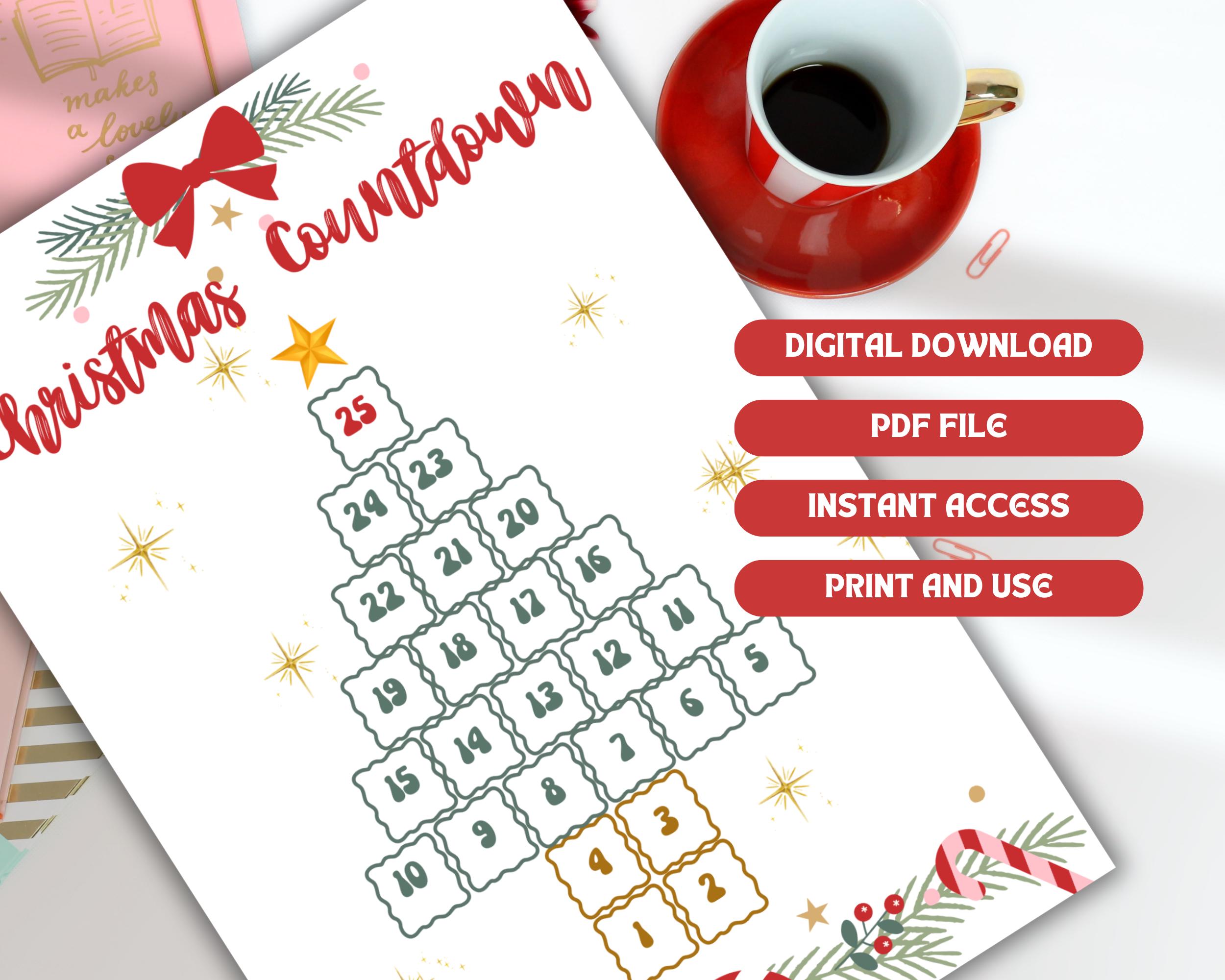 Christmas Tree Countdown Coloring Page: Family Advent Calendar (digital ...