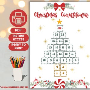 Christmas Tree Countdown Coloring Page: Family Advent Calendar (digital ...