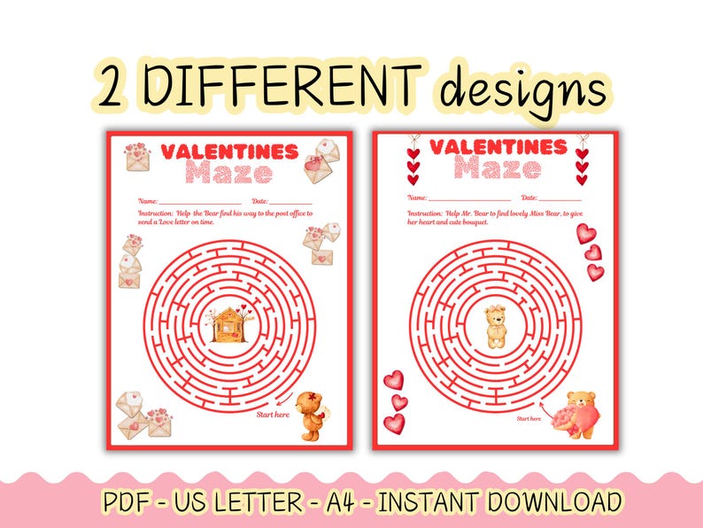Valentine's Maze Printable: Kids Activity Game (PDF) - Etsy