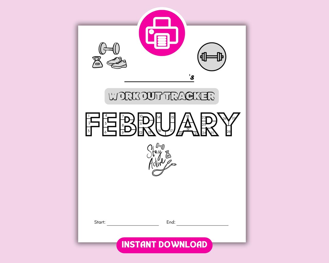February Workout Tracker: Printable Coloring Calendar (digital Download ...