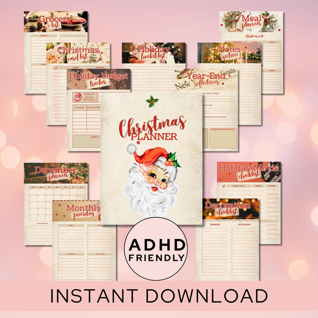 Printable Christmas Planner, Vintage Style, Journal Page, ADHD Friendly ...