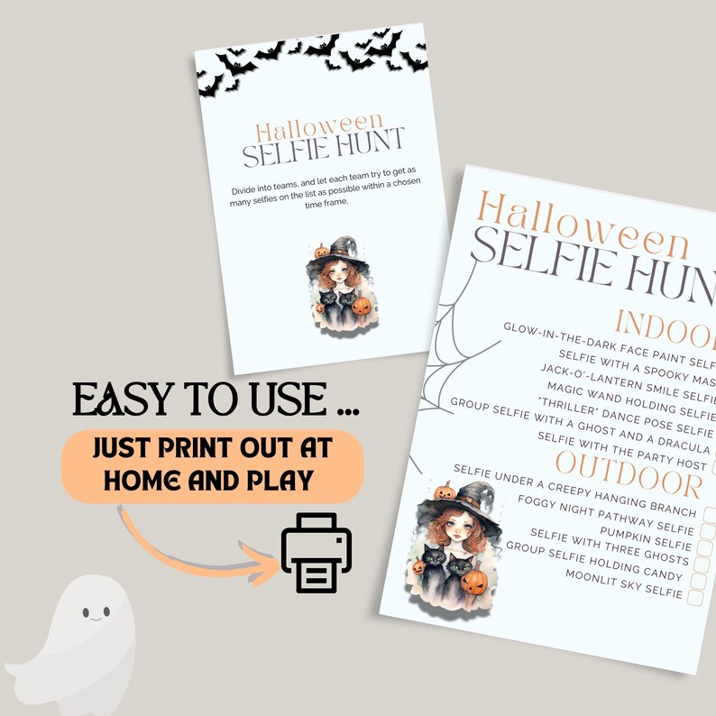 Fun Halloween Printable Selfie Hunt Game for Kids Family Adults Parties ...