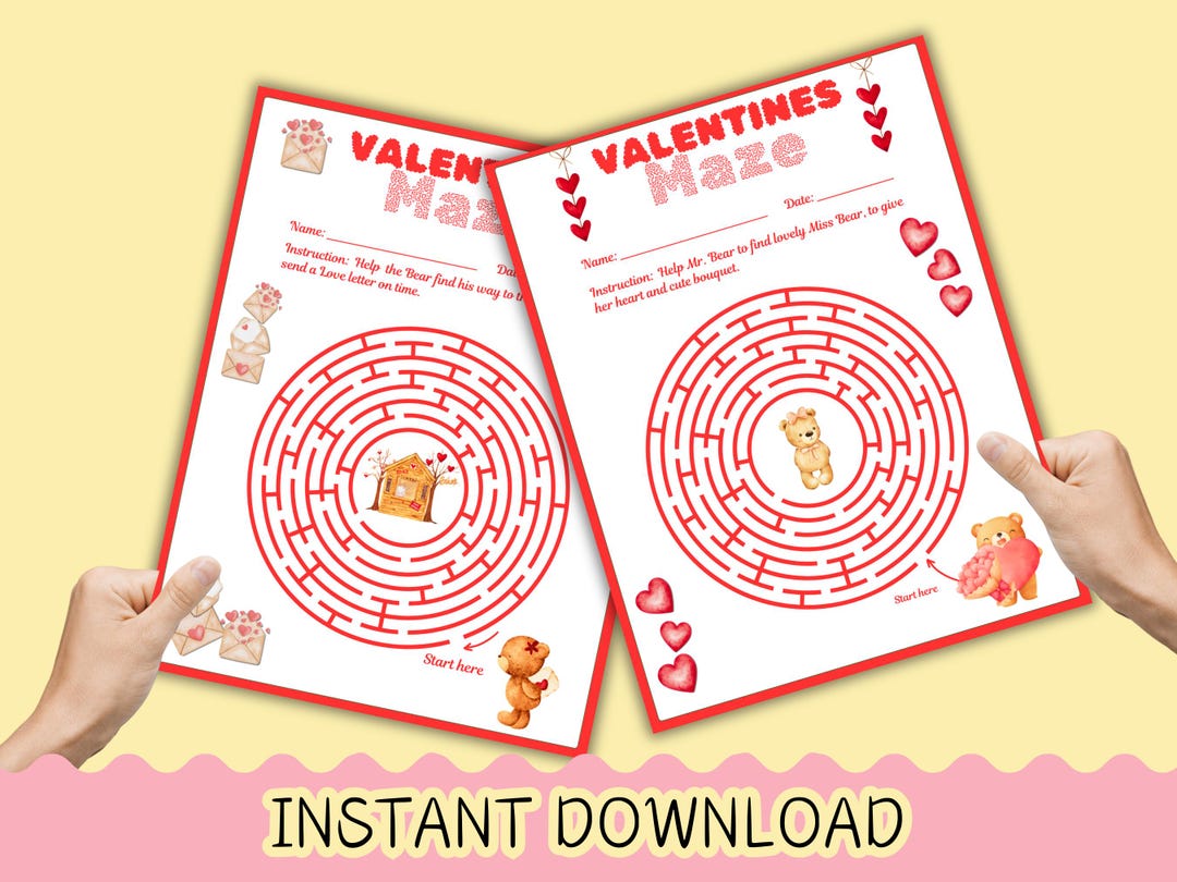 Valentines Maze Printable Kids Activity, Preschool Clasroom Activity ...