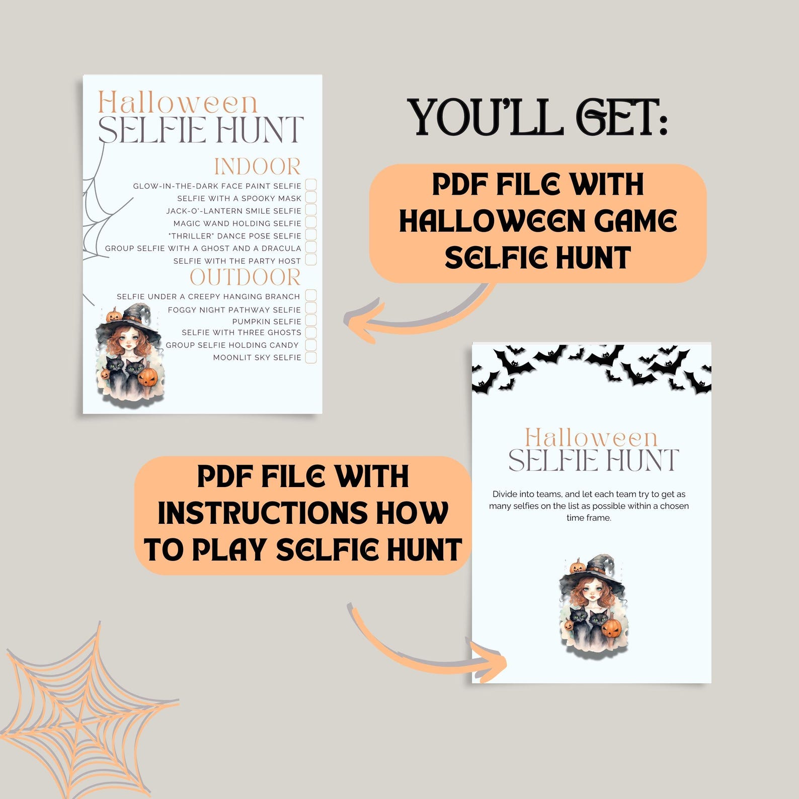 Fun Halloween Printable Selfie Hunt Game for Kids Family Adults Parties ...