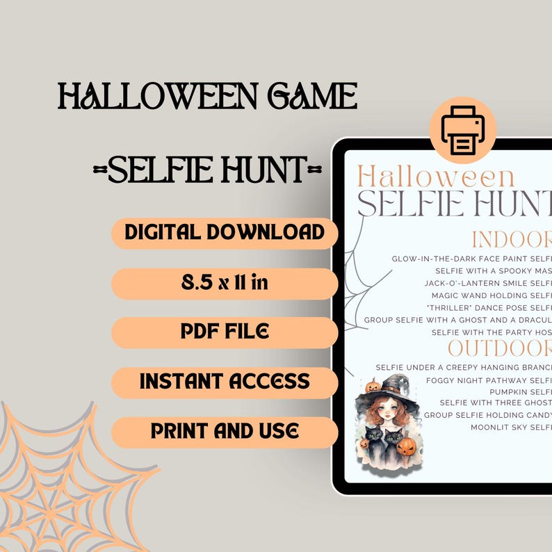 Fun Halloween Printable Selfie Hunt Game for Kids Family Adults Parties ...