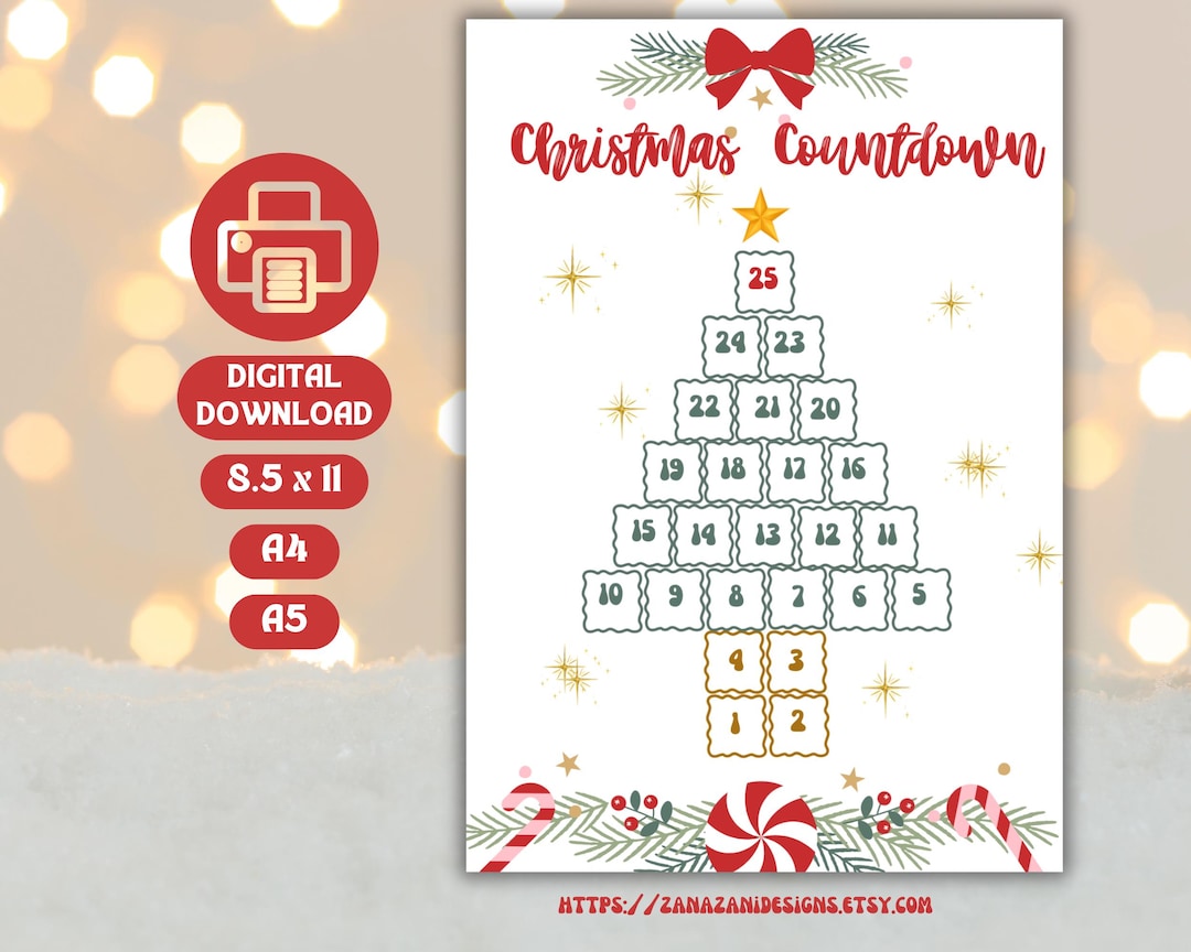 Printable Christmas Tree Countdown Coloring Page, Christmas Advent ...