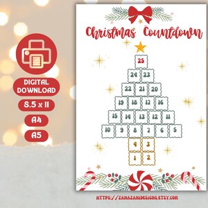 Christmas Tree Countdown Coloring Page: Family Advent Calendar (digital ...