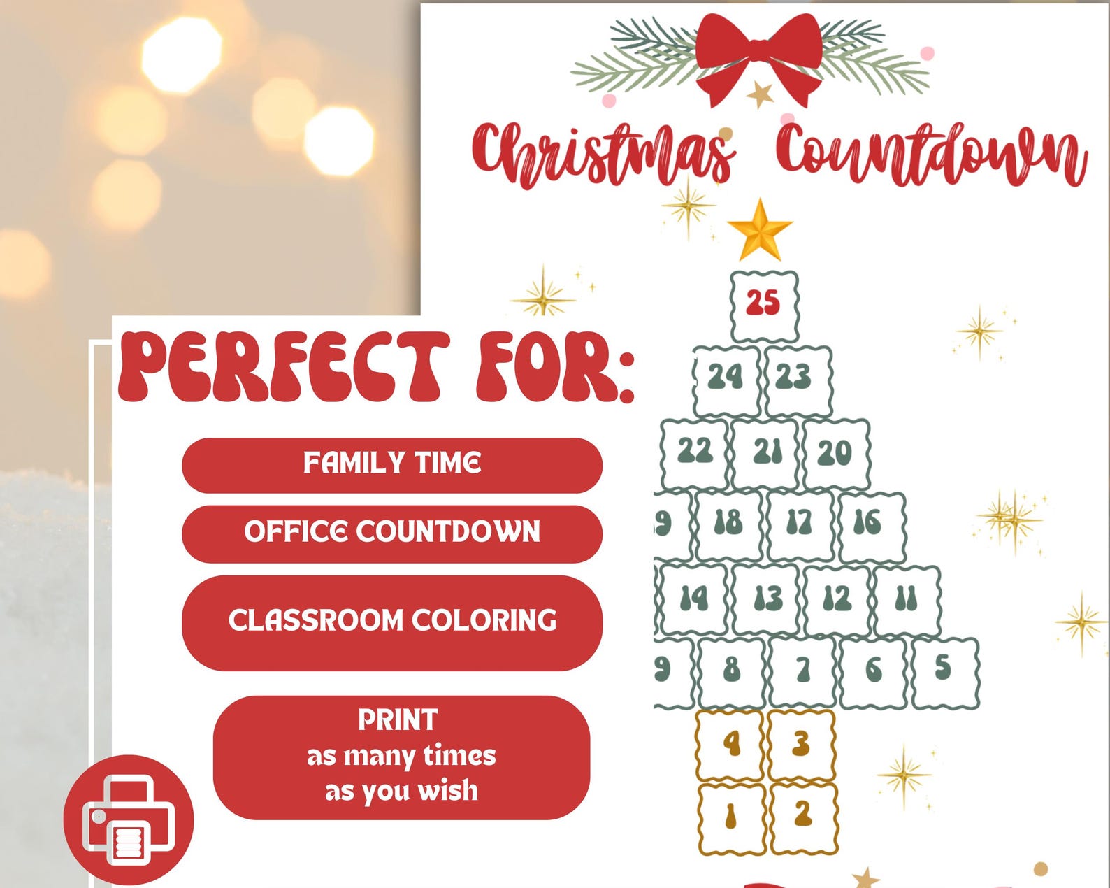 Christmas Tree Countdown Coloring Page: Family Advent Calendar (digital ...