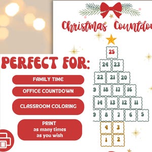 Christmas Tree Countdown Coloring Page: Family Advent Calendar (digital ...