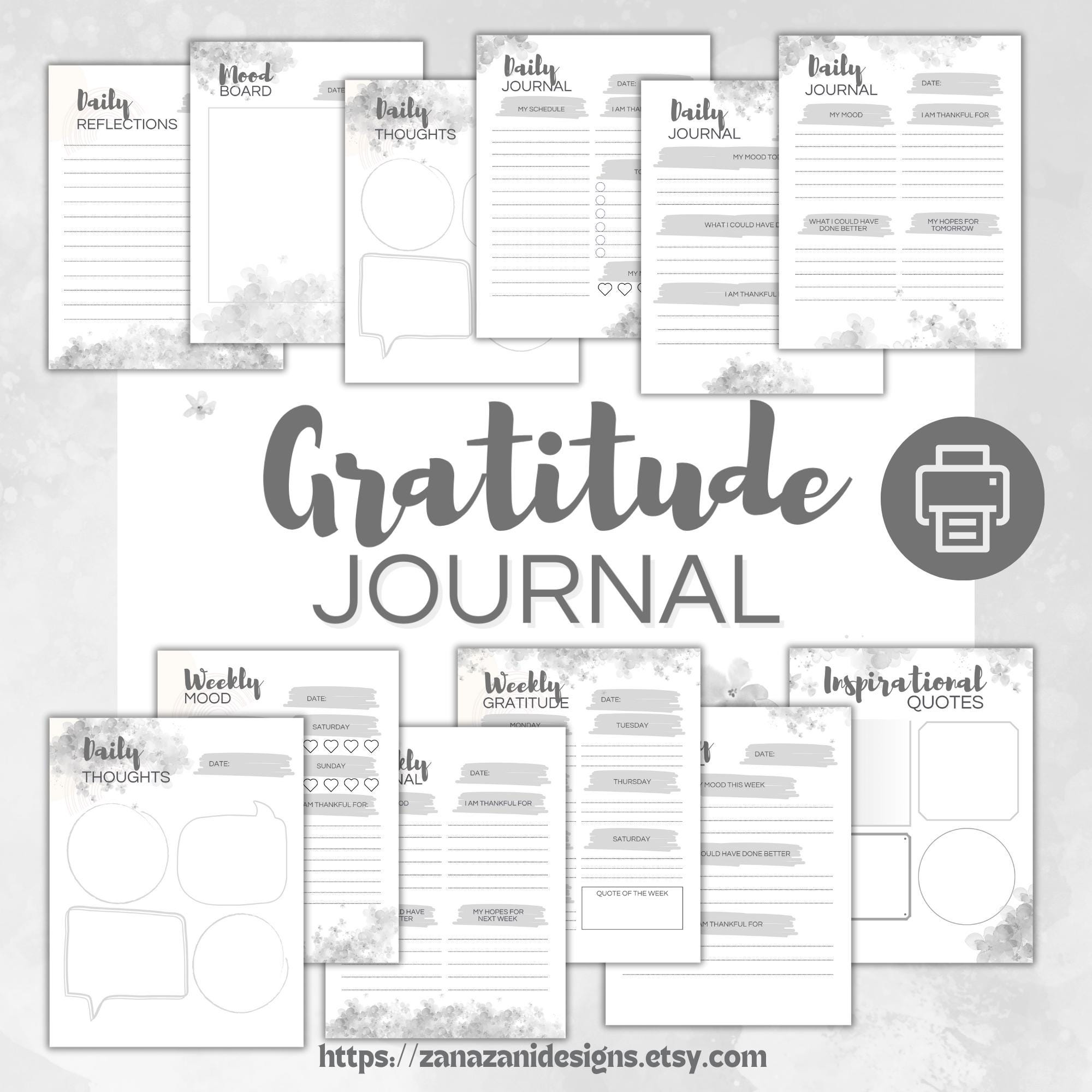 Gratitude Journal Printable Black and White, Gratitude Diary, Daily and ...