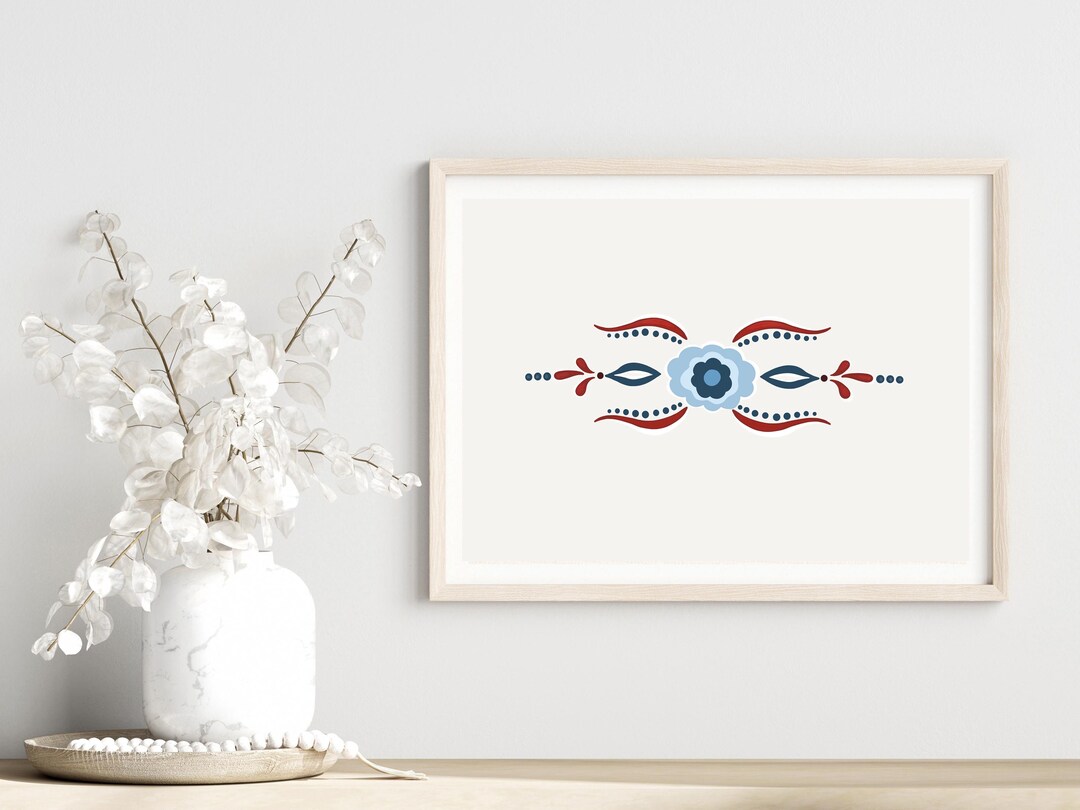 Kurbits Scandinavian Art Print: Floral Folk Pattern (digital Download ...