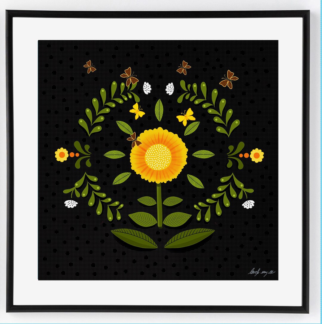 Kurbits Inspired Flower With Dark Background. Size 50x50 Centimeter and ...