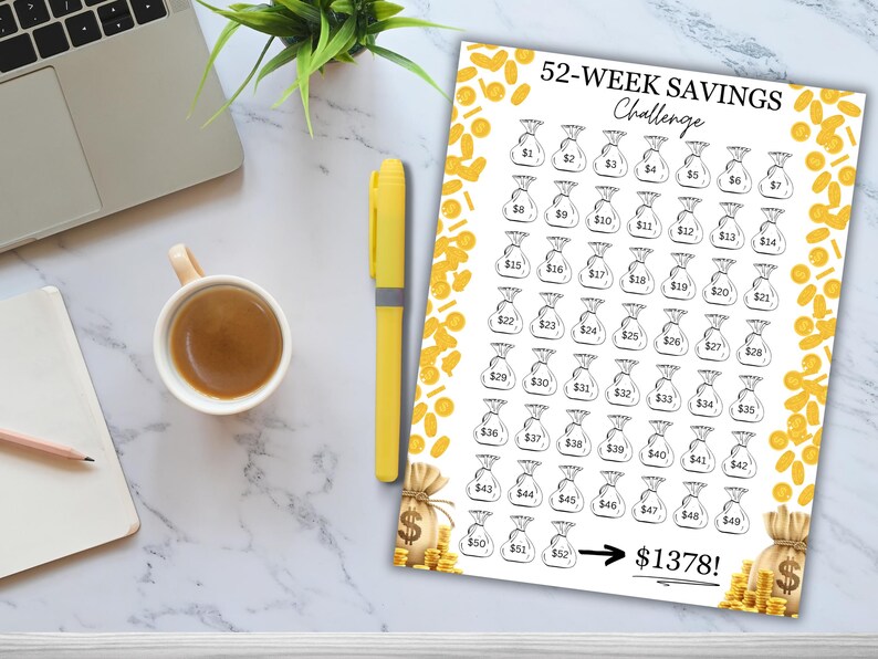 52 Week Savings Challenge | Savings Tracker Printable | Money Log PDF ...