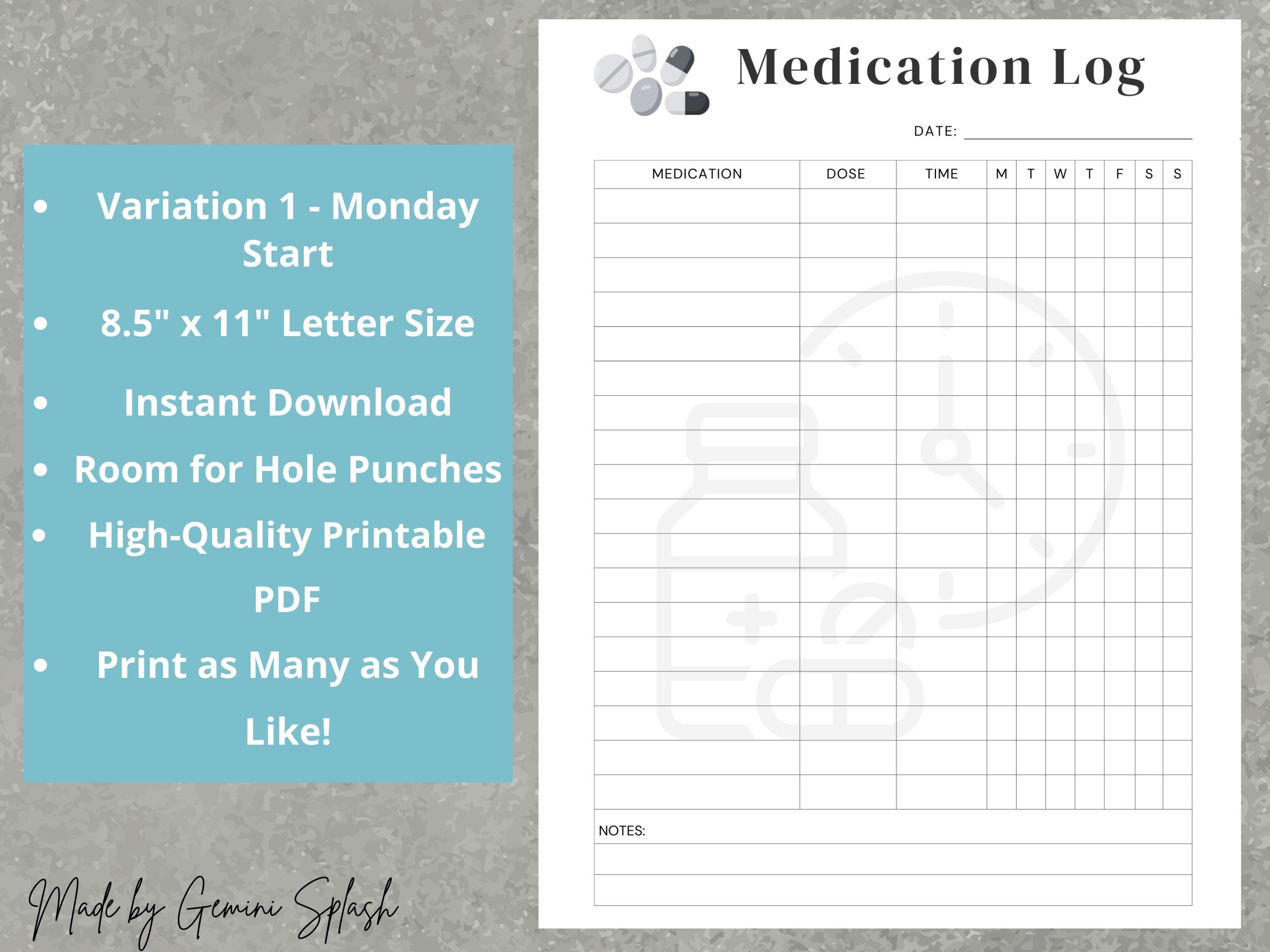 Printable Medication Log | Medication Tracker | Medication Schedule ...