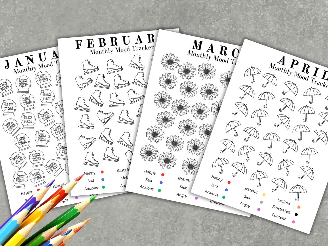 Monthly Mood Trackers | Yearly Mood Trackers | Mood Tracker Bundle ...